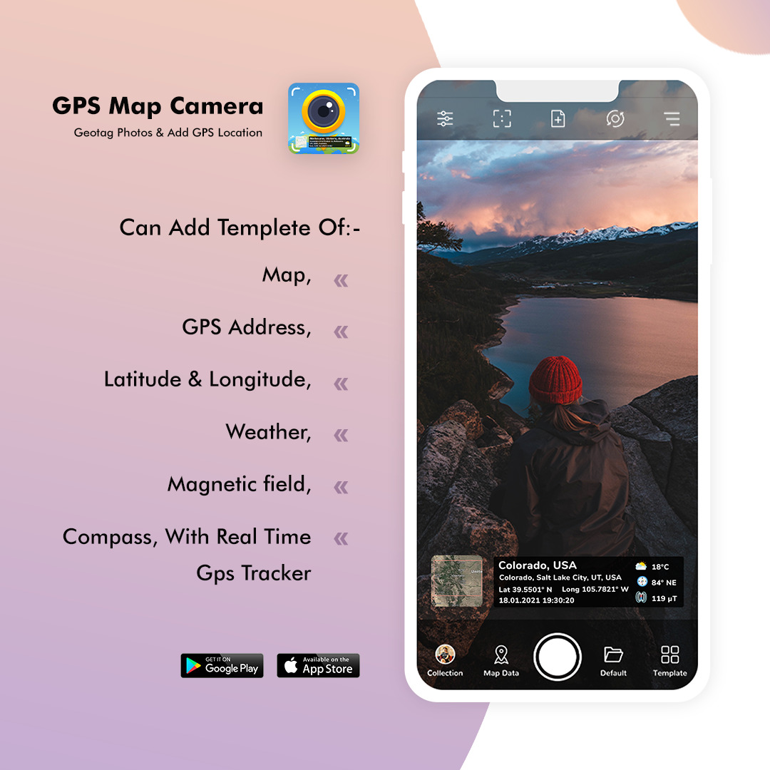 Using GPS Map Camera: Geotag Photos & Add GPS Location Application one can add a template of ...