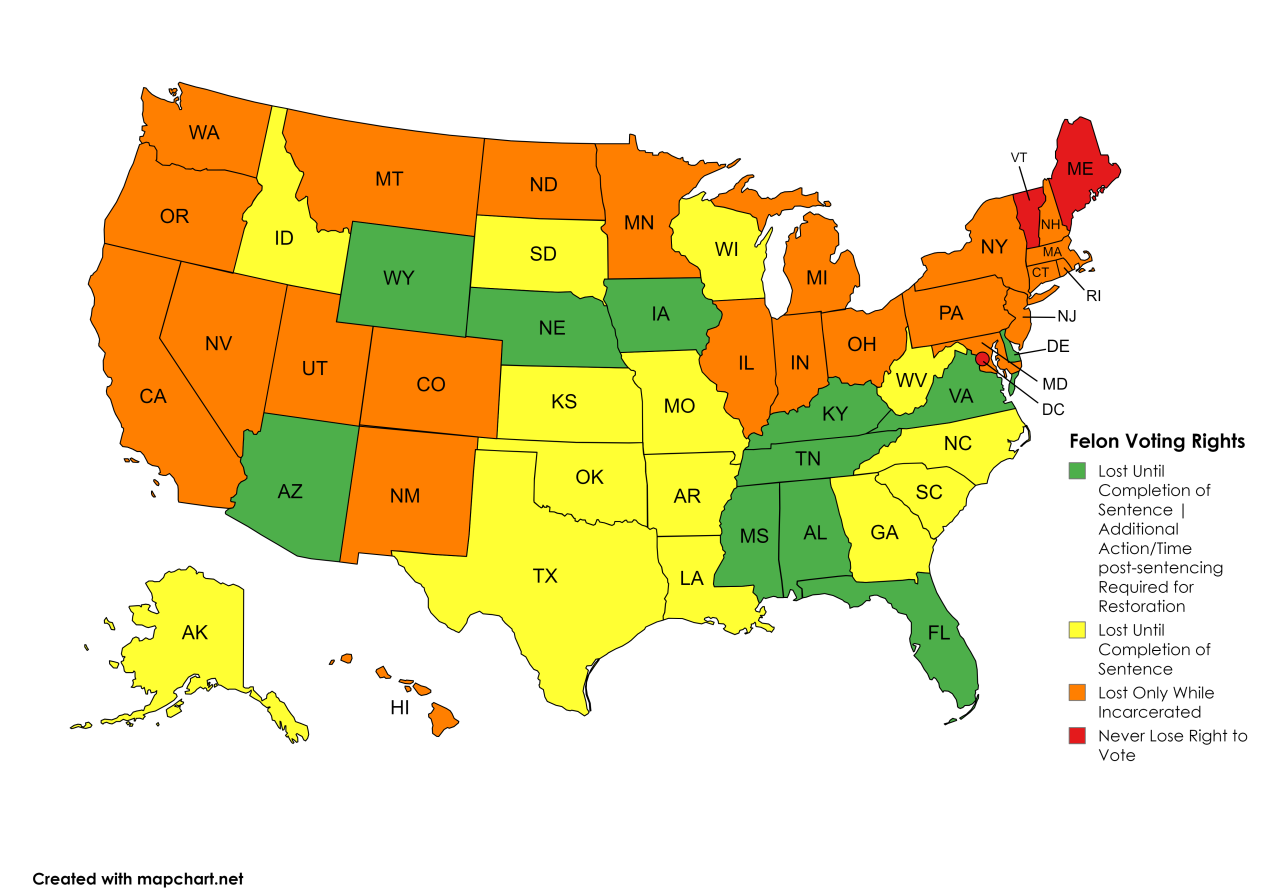 Felon Voting Rights By State - Maps on the Web Felon Voting Rights By State - Maps on the Web