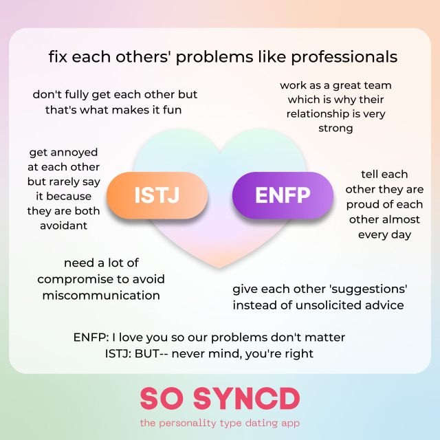 How compatible are ISTJs and ENFPs? Follow @sosyncd to see the next pairings! 💚 Join @sosyncd ...