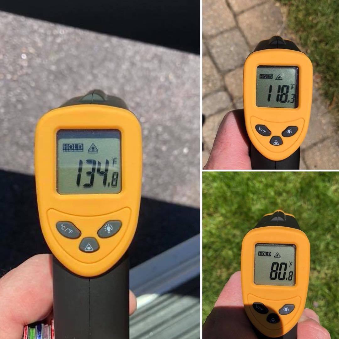The temperature differences between asphalt, pavers, and grass. Which ... The temperature differences between asphalt, pavers, and grass. Which ...