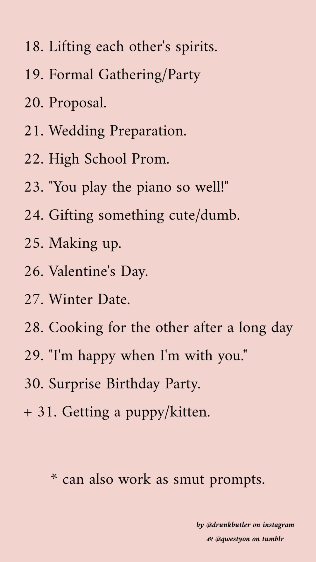 My 30 Day Fluff And Maybe Smut Prompts I Hope You Enjoy Them And If You Attempt Any Let Me