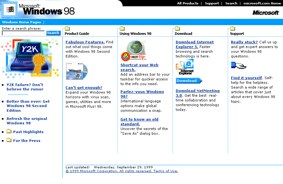 Windows 98 website October 1999 – @never-obsolete on Tumblr