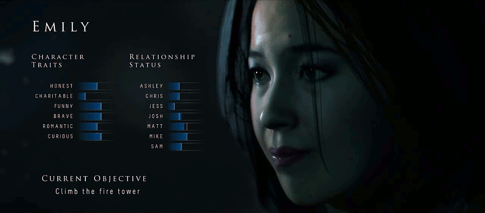 Until Dawn Until Dawn Character Info Screens