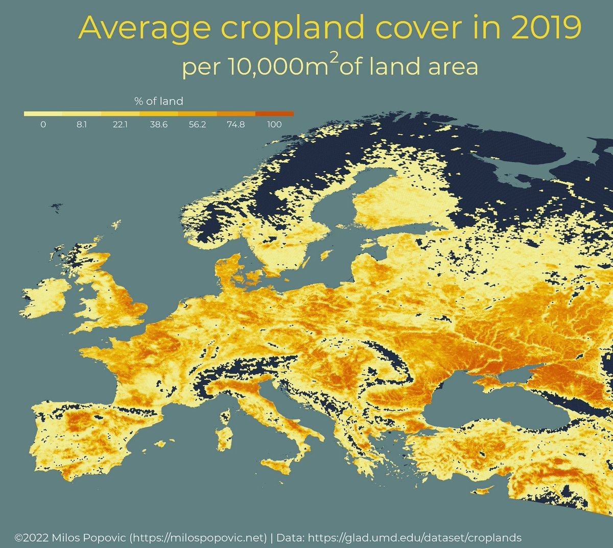 Cropland As A Percentage Of Land Area In Europe Maps On The Web