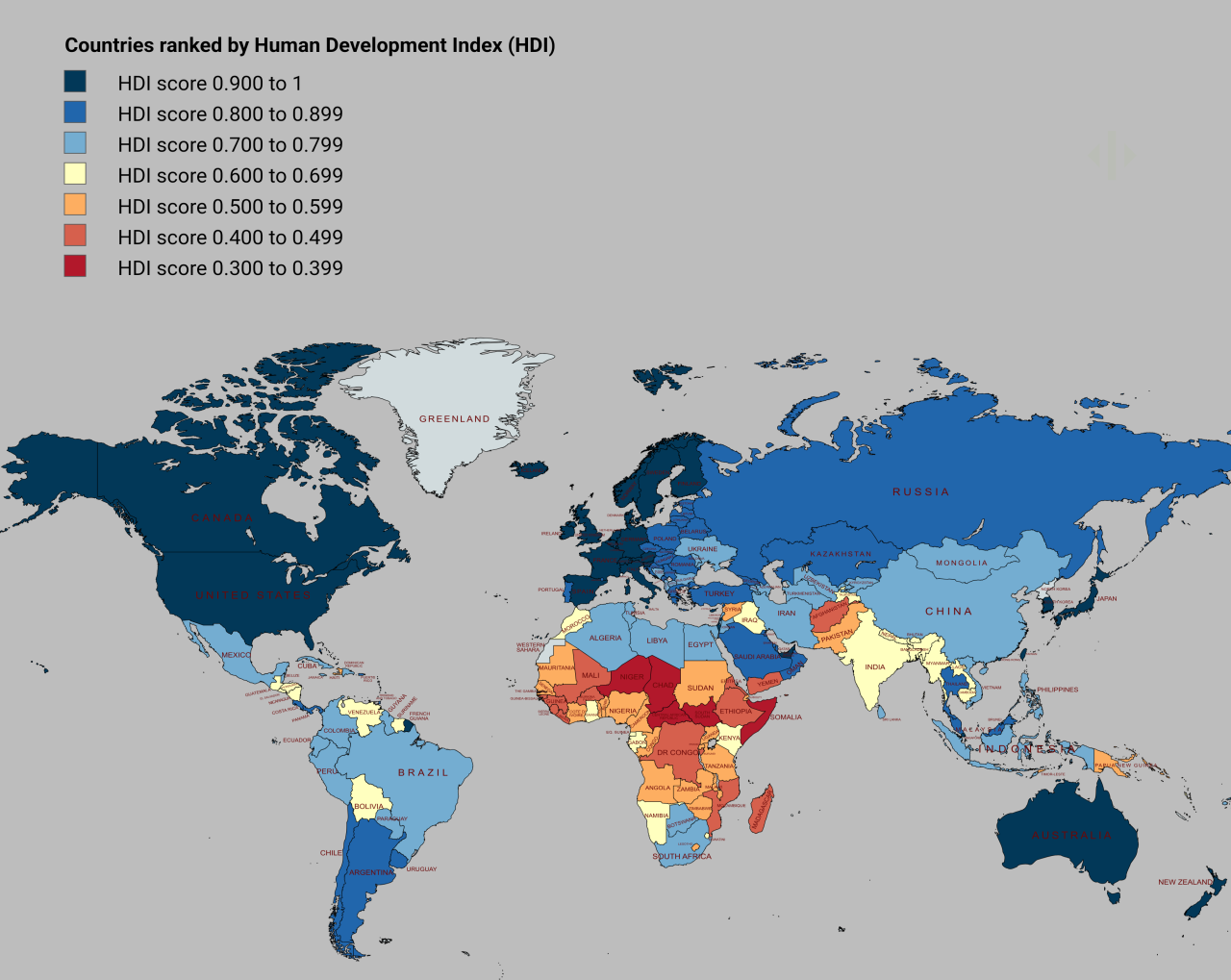 Countries Ranked By Human Development Index By Maps On The Web