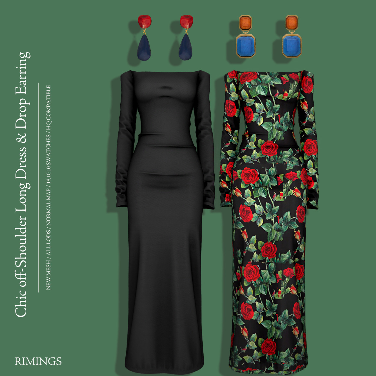 Rimings Chic Off Shoulder Long Dress And Drop Rimings