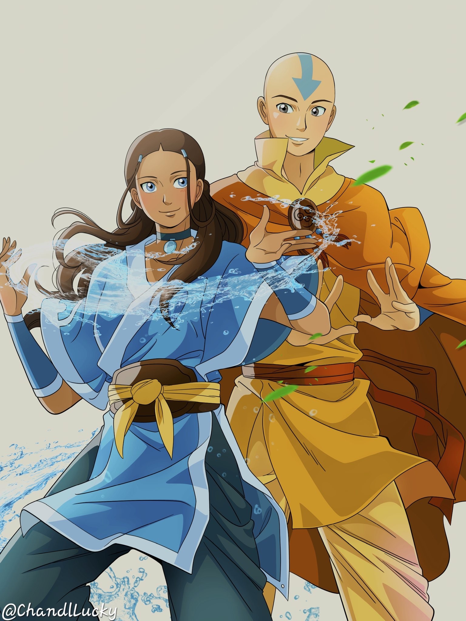 Adult Katara And Aang In The Outfits Of The Gaang Movie Art By Lucky