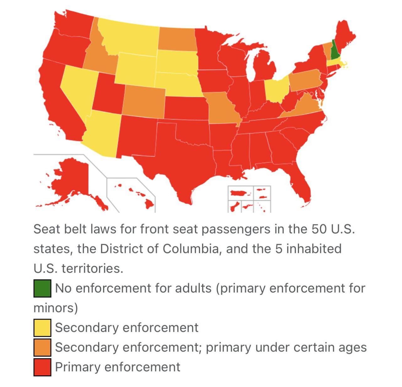 Seat Belt Laws For Front Seat Passengers In The 50 Maps On The Web