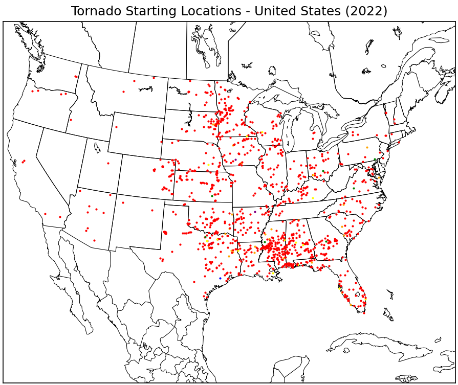 Tornado Starting Locations In The United States Maps On The Web