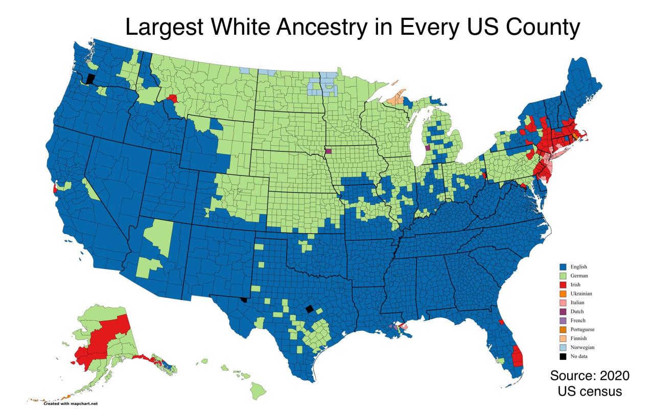 Largest White ancestry in every US county - Maps on the Web Largest White ancestry in every US county - Maps on the Web