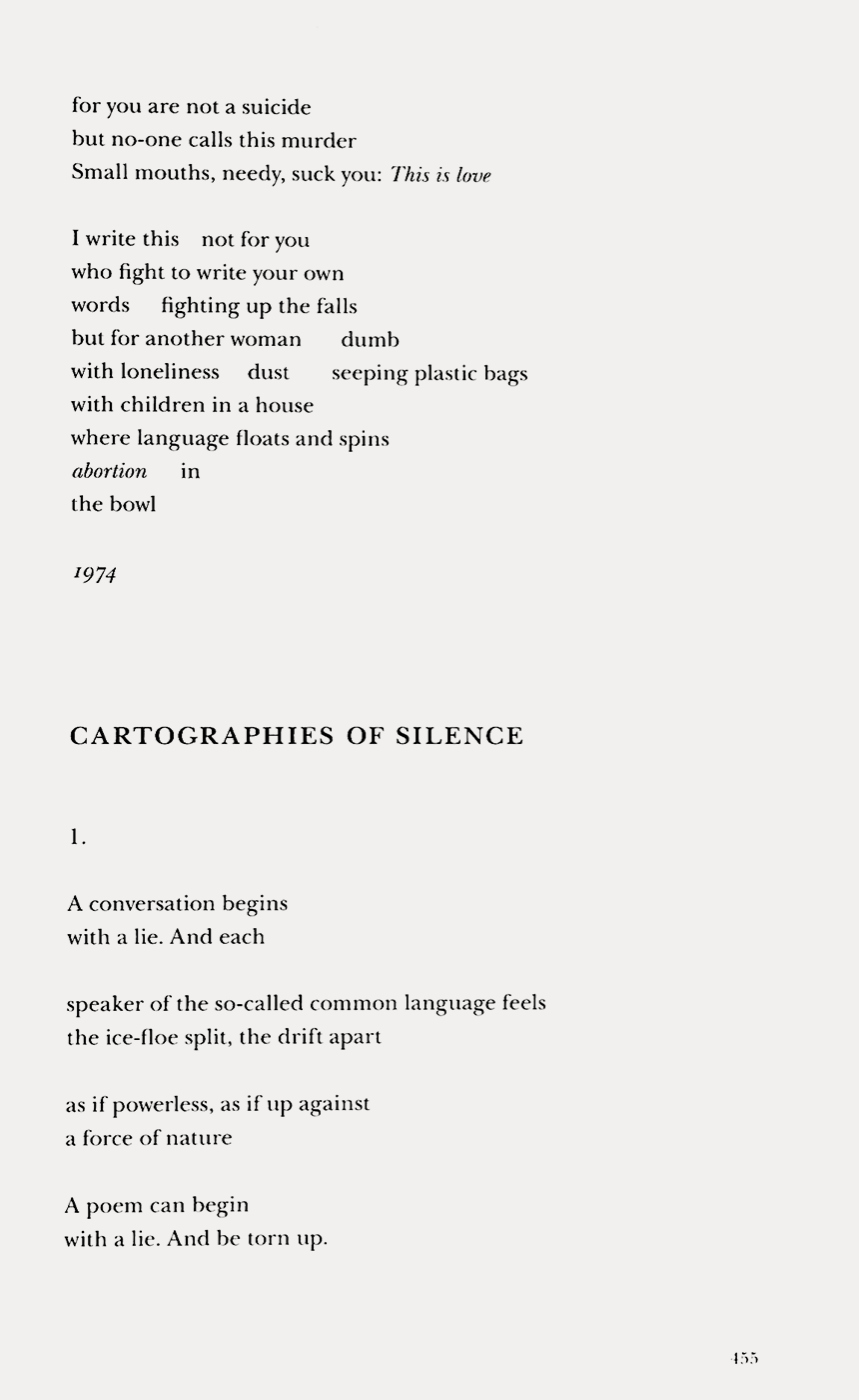 garadinervi : repertori — Adrienne Rich, Cartographies of Silence, 1975... garadinervi : repertori — Adrienne Rich, Cartographies of Silence, 1975...