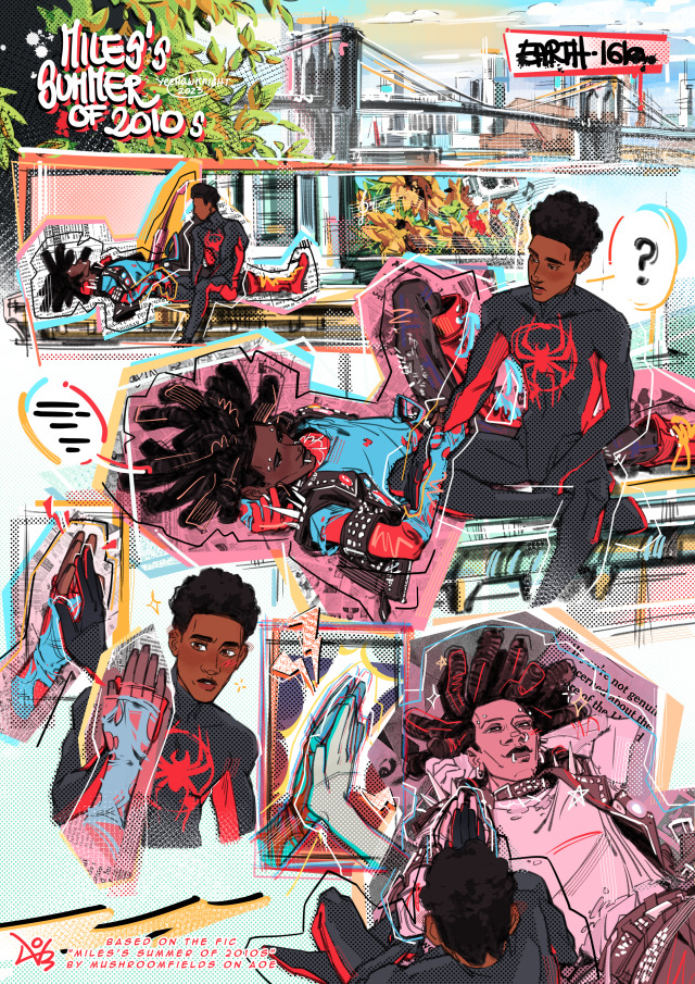 One page comic inspired by "Miles's summer of 2010s" by Mashroomfields on AOE (sadly the site is ...