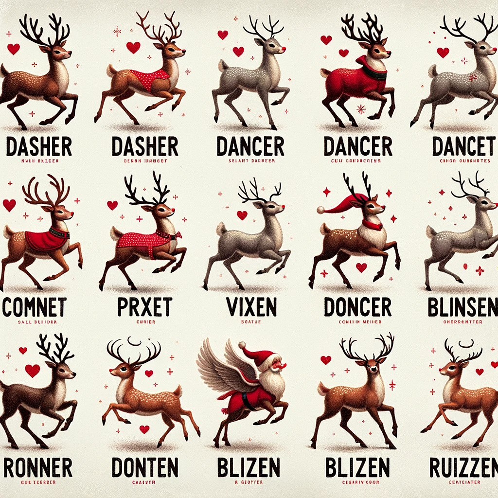 dalle3 will help you learn the reindeer "Please generate a grid with ...