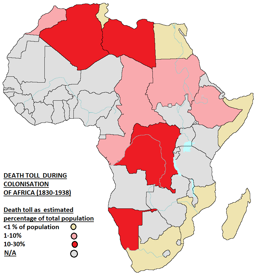 Estimated death toll during colonization of Africa... - Maps on the Web Estimated death toll during colonization of Africa... - Maps on the Web