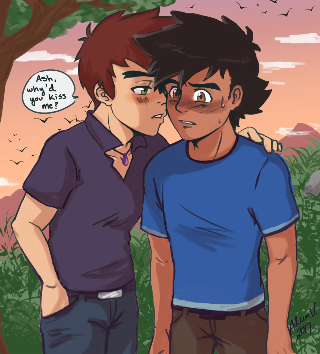 Pokemon Gary And Ash Kiss