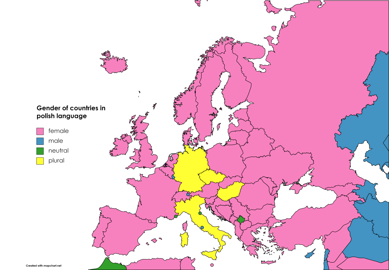 Gender of european countries in polish language - Maps on the Web Gender of european countries in polish language - Maps on the Web