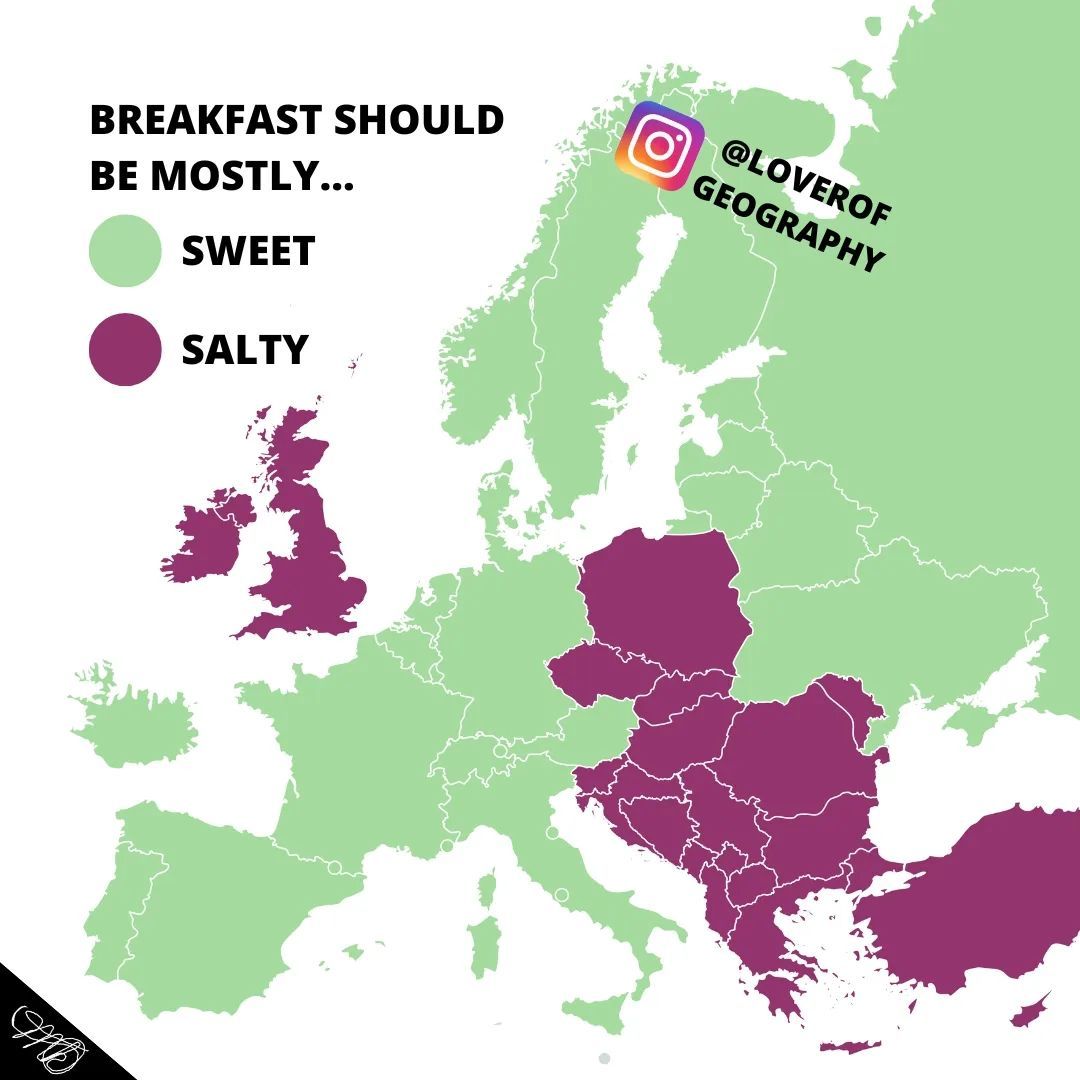 Sweet Vs Salty Breakfast Preference In Europe Maps On The Web