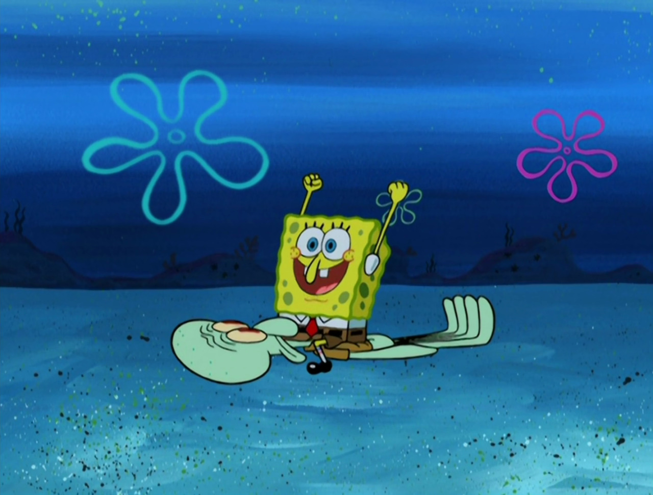 Squidbob Appreciation Blog 💛 Spongebobs Faces As He Sits On Top Of Squidward