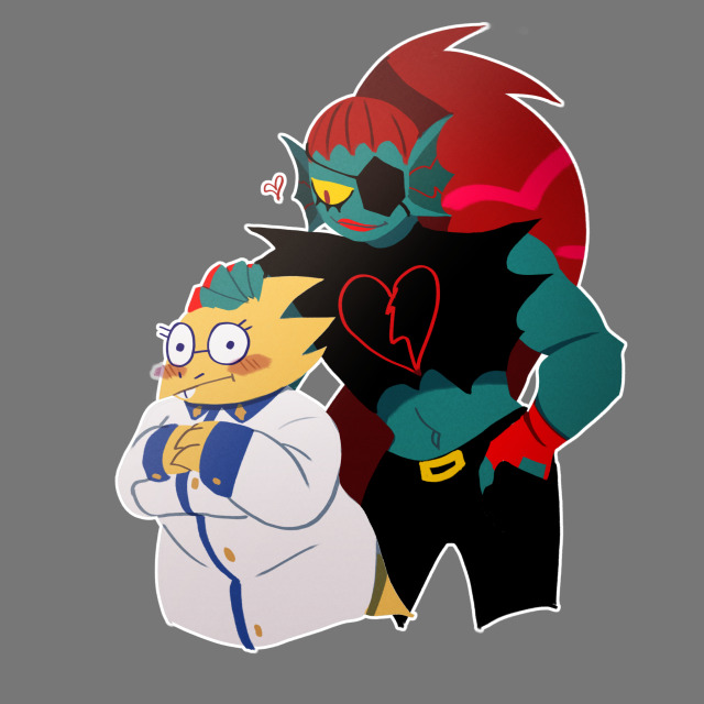 Random ship moment Outertale Alphys x Underfell Undyne – @nosebleed-inglishera on Tumblr