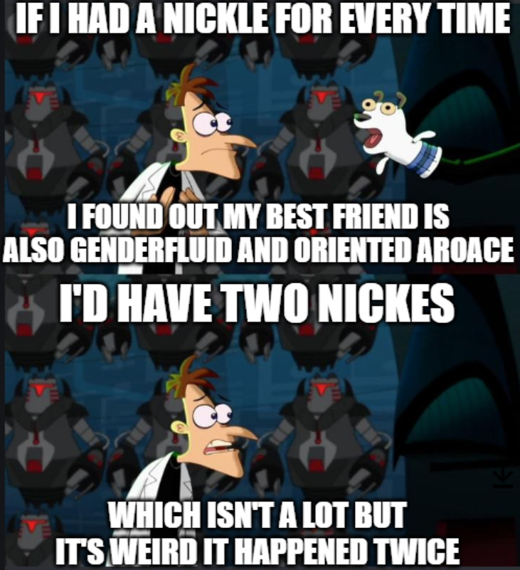 [ID: If I had a nickel meme format. Doofenshmirtz speaks to a sock ... [ID: If I had a nickel meme format. Doofenshmirtz speaks to a sock ...