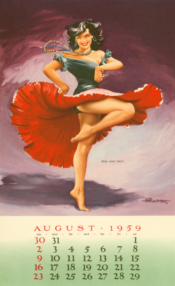 Bob Booth Free And Easy August 1959 Pin Up Calendar Illustration