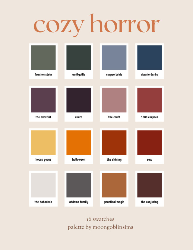 moongoblinsims on Tumblr: Introducing my new color palette: cozy horror ... moongoblinsims on Tumblr: Introducing my new color palette: cozy horror ...