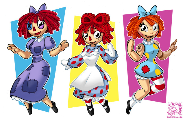 Ragatha from "The Amazing Digital Circus", Raggedy Ann from "Raggedy Ann and Andy's musical ...